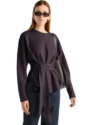 Modern Citizen Tie-Front Knit Sweater Dark Aubergine