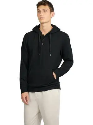 Onia Waffle Knit Half Button Hoodie Black