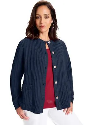 JESSICA LONDON Boxy Stitch Cardigan - Navy
