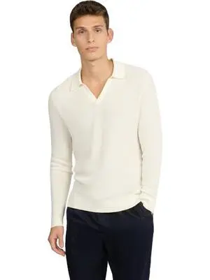 Onia Cotton Textured Long Sleeve Johnny Polo - Egret