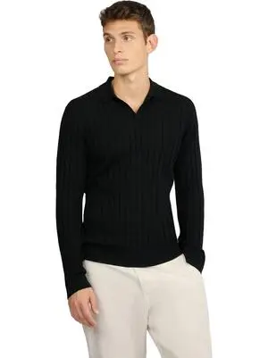 Onia Extra Fine Merino Wool Johnny Collar Polo - Black
