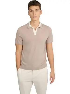 Onia Extra Fine Merino Wool Polo Oxford Tan/whit