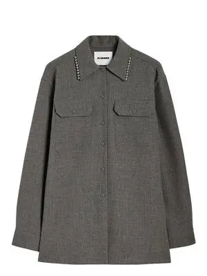 JIL SANDER Wool Canvas Shirt With Beads - Grey