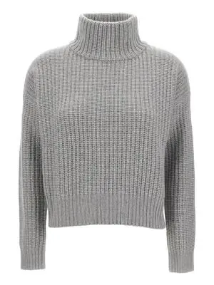 LISA YANG High-neck Ribbed Knit Sweater - Grey
