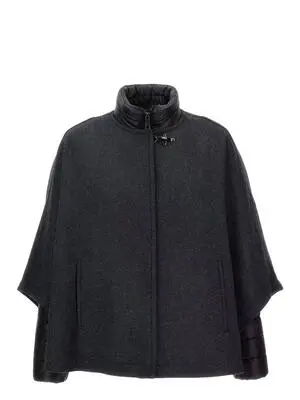 FAY Hook-fastening Wool Cape - Black