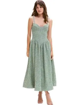 PatBO Crystal Tweed Midi Dress - Green