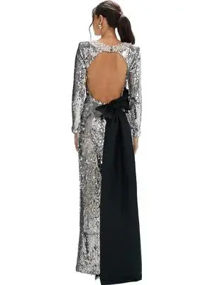 PatBO Sequin Gown With Bow Detail - Silver