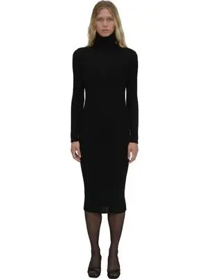 Rosetta Getty Plisse Turtleneck Dress - Black