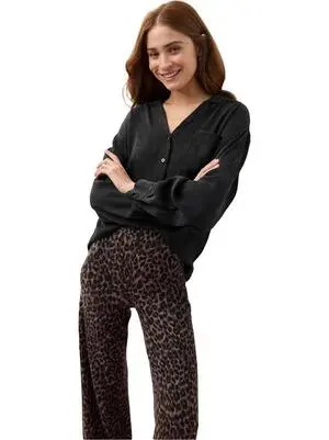 Splendid Serena Satin Button Down - Black
