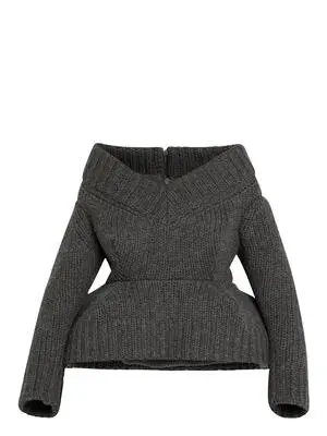 Marc Jacobs Padded V-neck Peplum Sweater - Grey Melange