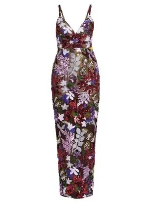 Bronx And Banco Allegra Sequin Floral-embroidered Gown - Purple Multi
