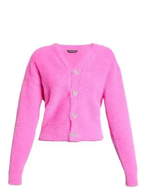 Balenciaga Fluffy V-neck Cardigan - Pink
