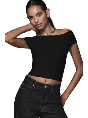 Anthropologie Off-the-shoulder Bandage Cropped Sweater - Black