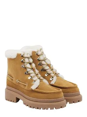 YVES SALOMON Shearling-lined Suede Boots - Beige