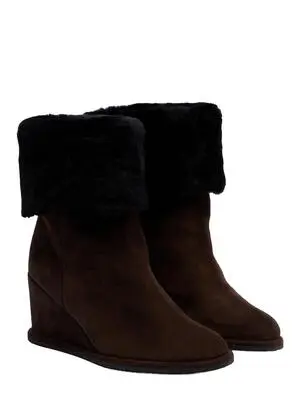 YVES SALOMON Shearling-Lined Suede Wedge Ankle Boots