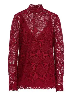 Carolina Herrera Lace Mock Neck Blouse - Red