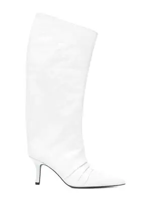Patrizia Pepe 75mm Crinkle Pointed Boots - White