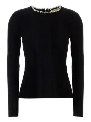 Michael Kors Ribbed Knit Long-sleeve Top - Black