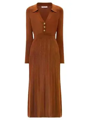 TWINSET Button Ribbed Midi Dress - Brown