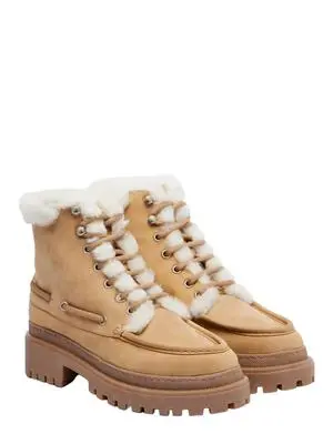 YVES SALOMON Shearling-lined Suede Lace-up Boots - Beige