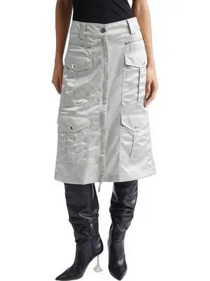 Vaquera Aviator Satin Cargo Midi Skirt - Light Grey 1