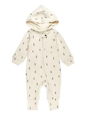 L'OVEDBABY Printed Organic Cotton Hooded Romper - Buttercream Tree
