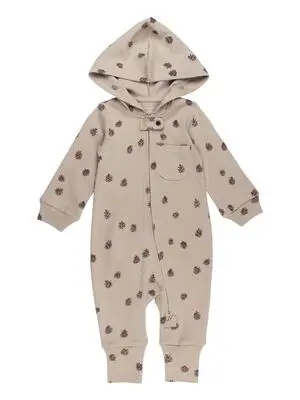 L'OVEDBABY Printed Organic Cotton Hooded Romper - Oatmeal Pinecone