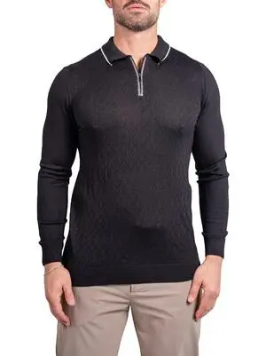 MACEOO Knitted Merino Wool Quarter-zip Sweater - Black