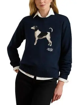 Ralph Lauren Intarsia Beagle Cotton Sweater - Lauren Navy