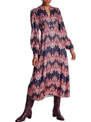 Boden Paisley Long Sleeve Midi Dress - Navy Embellished Paisley