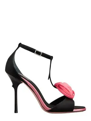 ROGER VIVIER Rose Vivier T-strap Sandal - Nero/geranio