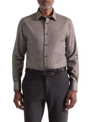 Bugatchi Julian Shaped Fit Grid Check Button-up Shirt - Camel
