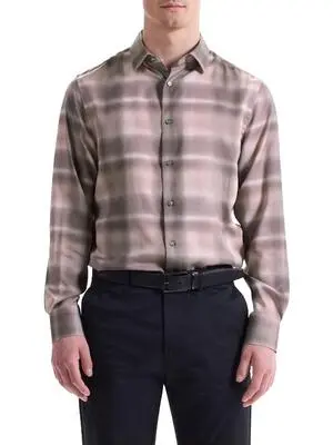Bugatchi Julian Shaped Fit Abstract Check Lyocell Button-up Shirt - Wood Rose
