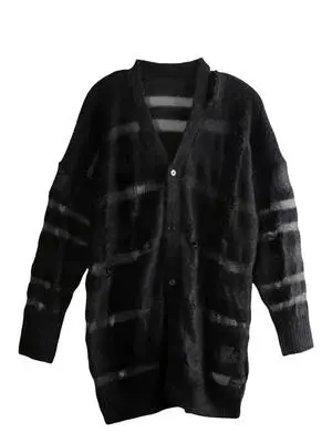 Yohji Yamamoto Striped Distressed Cardigan - Black