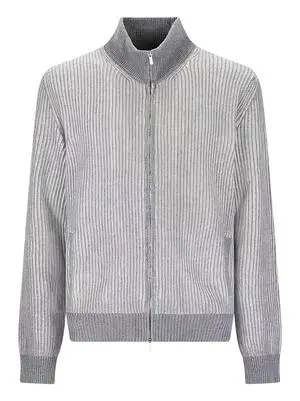 LARDINI Ribbed Zip Cardigan - Grey