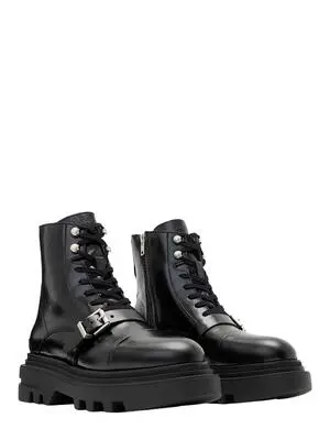 ALLSAINTS Astrid Combat Boots - Black Shine
