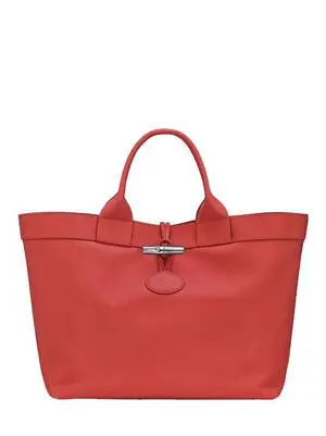 Longchamp Le Roseau Souple Large Leather Tote Red