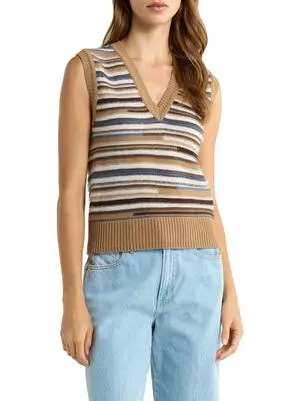 Veronica Beard Helenka Striped Sweater Vest - Dark Acorn Multi