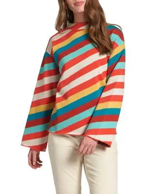 APNY Diagonal Stripe Funnel Neck Sweater - Terracotta Multi
