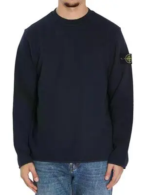 Stone Island Logo Badge Crew-neck Sweatshirt - Blue
