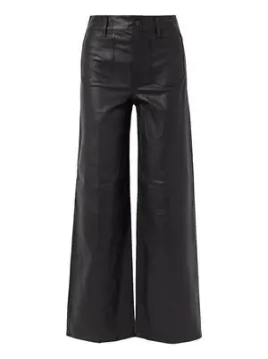 FRAME Le Slim Palazzo Modernist Pocket Leather Pants - Black