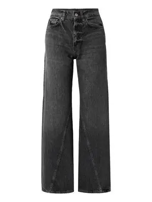 ANINE BING Brie Paneled High-rise Wide-leg Jeans - Black