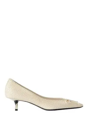 Jacquemus Tourni Bow-detailed Snake-effect Leather Pumps - Ivory