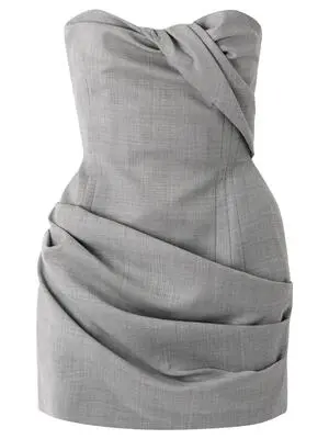 Magda Butrym Strapless Draped Wool-blend Mini Dress - Gray