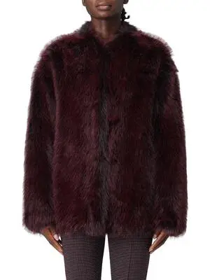 Patrizia Pepe Fur Coat - Burgundy