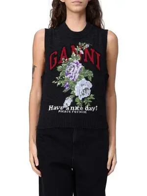 GANNI Floral Graphic Waistcoat - Grey