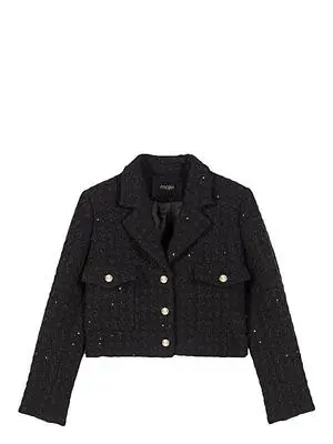 Maje Sequin-embellished Tweed Jacket - Black