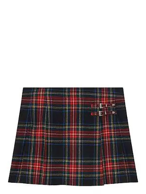 The Kooples Tartan Wool Mini Skirt With Buckle Detail - Rouge Noir