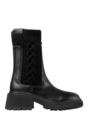 JIMMY CHOO Tamia Knitted And Leather Calf Boots Black/black