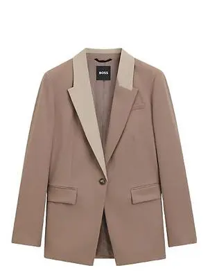 BOSS Colour-block Lapel Single-breasted Virgin-wool Blazer - Open Brown